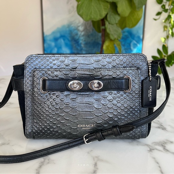 Coach | Bags | Coach Mini Blake Crossbody In Metallic Exotic Embossed Leather Black F36623 ...